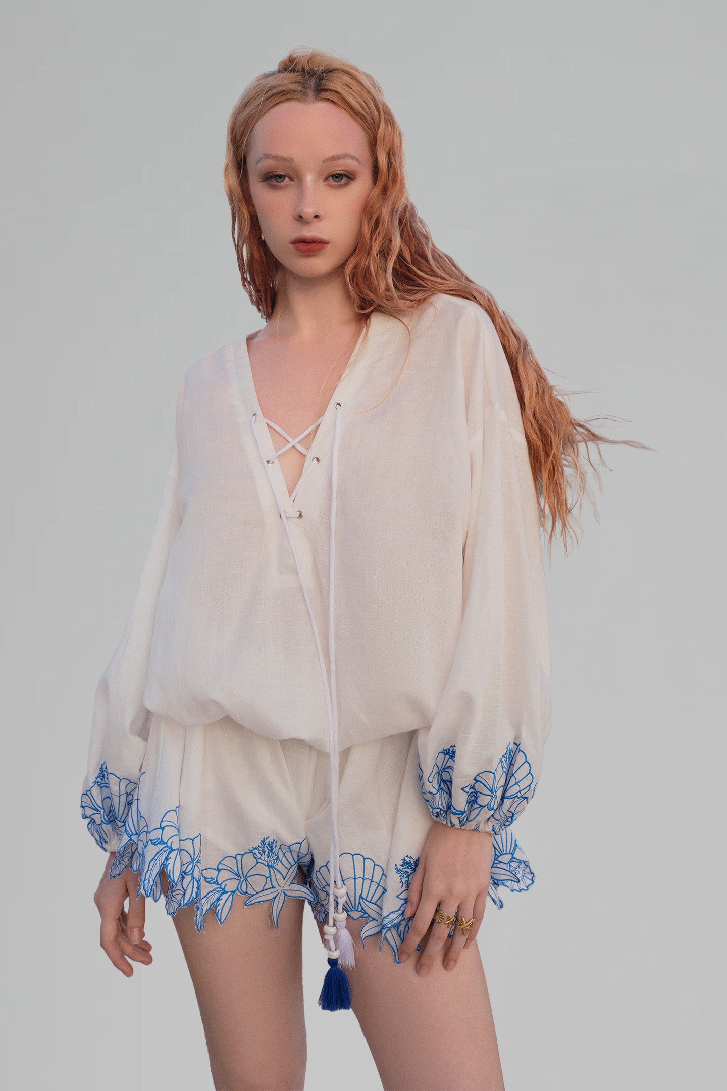 XITA • White Sea Shell Linen Jumpsuits